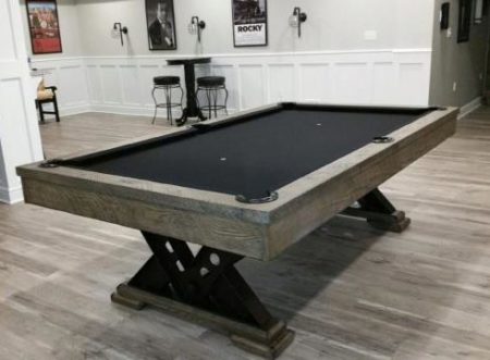 The Vienna rustic Pool Table has stylish metal v-shaped pedestal legs.